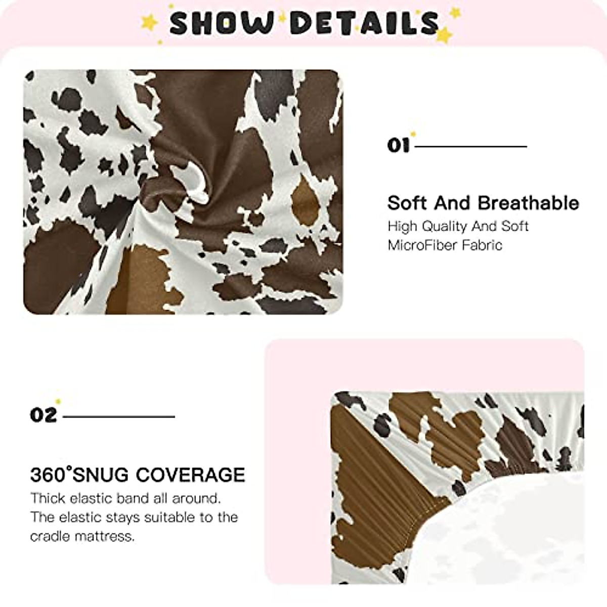 Cow Print Fitted Crib Sheet for Girls and Boys,Soft Breathable Baby Sheet for Standard Size Crib Mattress 21164070