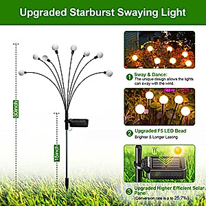 LETMY Solar Garden Lights - New Upgraded Solar Swaying Light, 8LED Starburst Solar Outdoor Lights, Solar Firefly Lights Outdoor Waterproof Solar Garden Decorative Lights for Yard Patio Pathway, 4 Pack
