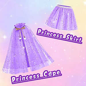 Aoiviss Princess Cape Set for Little Girl, 11PCS Princess Dress Up Clothes Cape Clock with Skirt for Girl 3-8 Birthday Gift