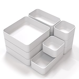 CHANCETSUI 11-Piece Stackable Drawer Organizer Set, Multi-size Desk Drawer Organizer Trays Vanity Storage Bins for Storing Makeup, Stationery, Utensils in Bathroom Dresser, Office and Kitchen
