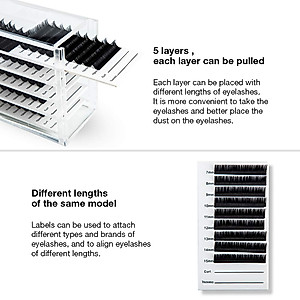 Acrylic 5 Layers clear Eyelash Storage Box, Makeup Display Container, Eyelashes Holder Case Grafting, Eyelash Transparent Box Extension Tool