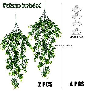 Woyrise 2Pack Reptile Plants, Terrarium Hanging Plants Vines Artificial Leaves Habitat Decorations with Suction Cup for Bearded Dragon Lizard Snake Geckos Chameleon Hermit Crab