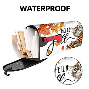 Fall Cat Mailbox Cover 21x18 Inch, Hello Fall Post Letter Box Covers, Autumn Harvest Thanksgiving Magnetic Waterproof Mail Wraps for Outdoor Yard Garden Standard Mailbox Decor
