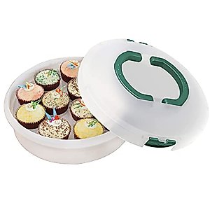 10 Inch Portable Pie Carrier with Lid and Tray 3-In-1 Round Cupcake Container Egg Holder Muffin Tart Cookie Keeper Food -Thanksgiving&Christmas Party Containe(Green)