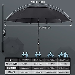 ZOMAKE Large Golf Umbrella 62 Inch - Double Canopy Vented Golf Umbrellas for Rain Windproof Automatic Open Golf Push Cart Umbrella Oversize Stick Umbrellas for Men Women(Black)