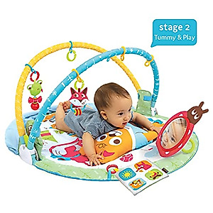 Yookidoo Play 'N’ Nap. 3-in-1 Baby Activity Playmat Gym, Tummy Time Mat, Pillow & Mirror. Foldable Infant Blanket, with Sensory Toys and Newborn Rattle for 0-12 Months.