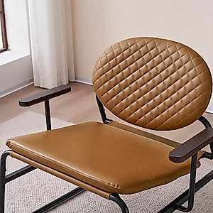 Finca ancha Saucer Accent Chair Office Reception Chair Upholstered Faux Leather Armchair Butacas para Sala Modernas with Metal Frame for Bedroom,Office (Brown+Leather)