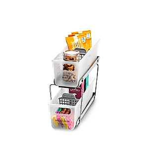 madesmart Mini 2-Tier Organizer, Multi-Purpose Slide-Out Storage with Handles and Dividers for Home and Bath, Frost