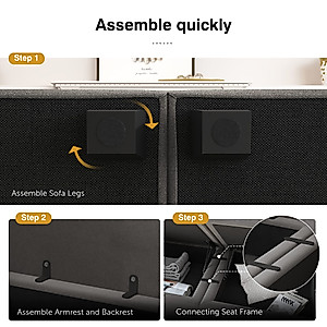 HONBAY Reversible Modular Sofa Couch with Chaise L Shaped Sectional Sofa Oversized Velvet Modular Sofa Sleeper with Storage Seats, Grey