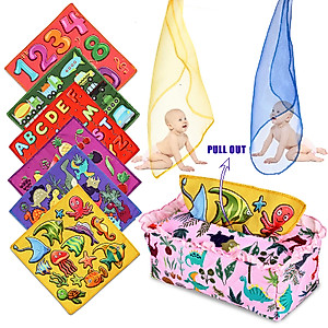 Bynleau Baby Tissue Box Toys, Montessori Sensory Toys for 6-12 Months Babies, Crinkle Toys Colorful Soft Scarf Box, Early Learning Toys for Baby Cognitive, Perfect Baby Gifts for Boys and Girls