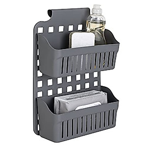 Simplify 2 Tier Over the Cabinet Caddy| Dimensions: 14"x 8"x 4"| Adjustable Shelves | Home Organization | Baskets Hold | Bottles | Cans | Cleaning Products | Hair Tools | Cabinet Storage | Grey