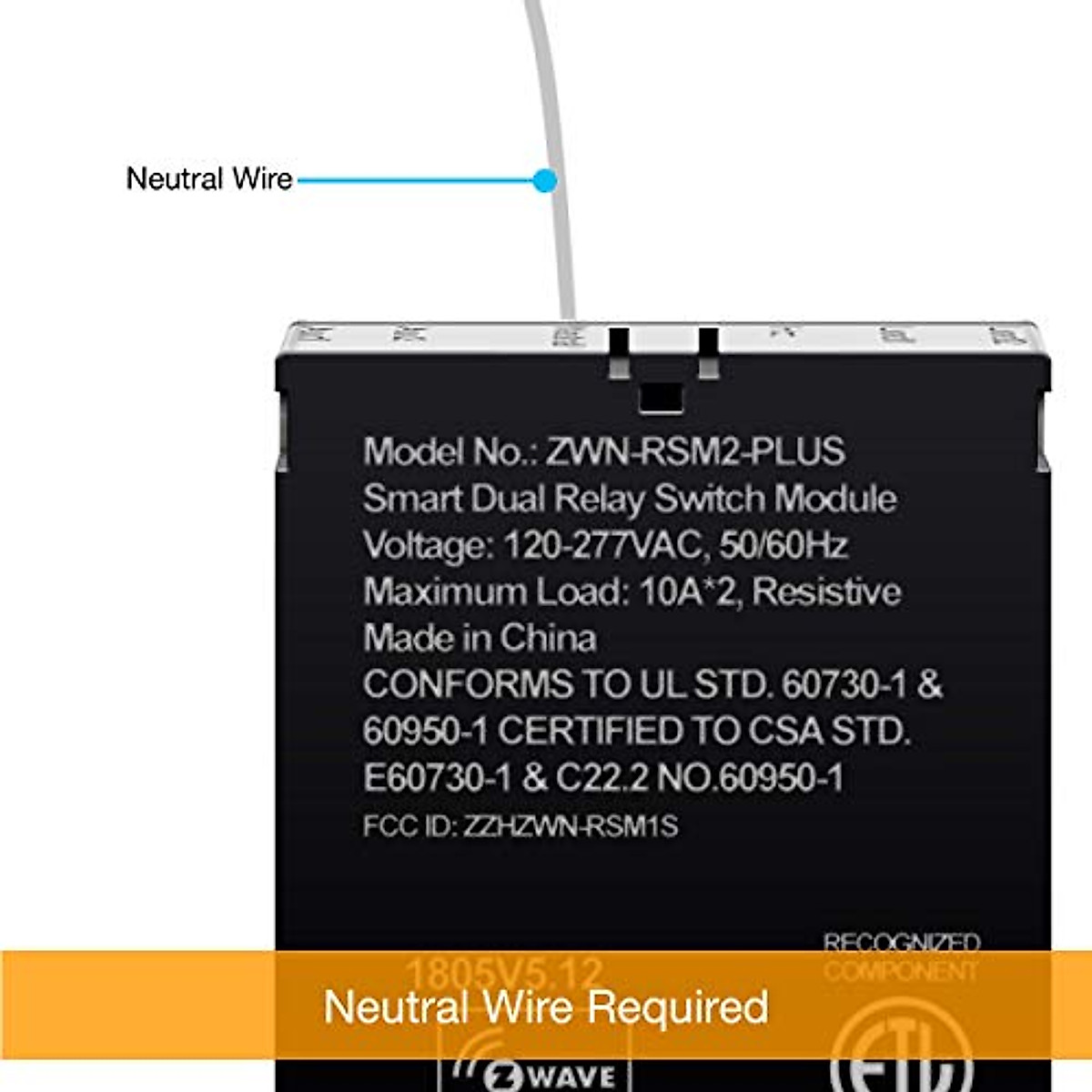 ENERWAVE Z-Wave Plus Dual Relay Module, Hidden Smart Switch, Single Pole, 120-277VAC, 10A Per Relay, Neutral Wire Required, ZWN-RSM2-PLUS, Black, 2-Pack (New Version)