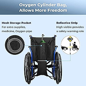 Issyzone Oxygen Tank Holder for Wheelchair, Oxygen Cylinder Bag, with Nice Mesh Storage Pocket Fits D and E Oxygen Tanks