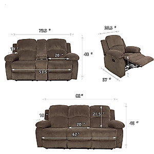 AYCP Corduroy Living Room Furniture Set Reclining Sofa Set Loveseat Furniture Sets in Living Room Sofa Recliners (3 Pieces, Taupe Corduroy)