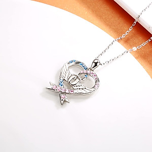 925 Sterling Silver Miscarriage Necklace Heart Pink and Blue Ribbon Bracelet Infant Pregnancy Loss Awareness Memorial Jewelry Sympathy Gift for Women Mom (Heart Miscarriage Necklace)