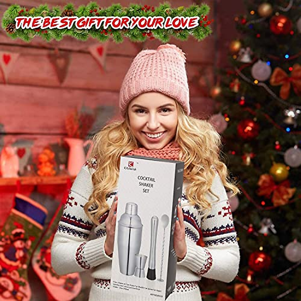 Cocktail Shaker Set Bartender Kit for Alcoholic Drinks -4 Piece Classic Stainless Steel Drink Mixer Set Essential Cocktail Bar Tool Set, Home/Bar Cart Accessories with 24 oz Shaker Cup (Sliver)