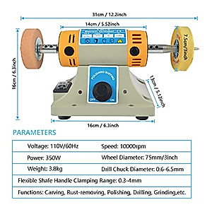 Rebrisbol Jewelry Buffer Polisher Bench Buffer Polisher with Accessories Multi-Function Electric Lathe Grinder for DIY Jewelry, Wood, Dental, Amber, Metal, Jade