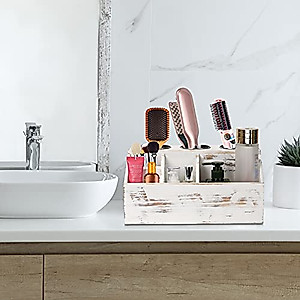 Wooden Hair Tool Organizer, Rustic Hair Dryer Holder ,Bathroom Organizer Countertop, Organizer for Vanity and Bathroom Accessories,Elegant Design Vanity Caddy Organizers for Makeup
