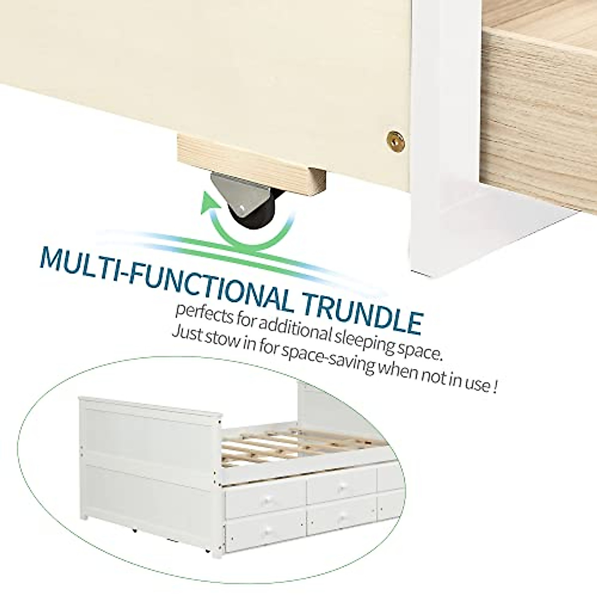 OUYESSIR Full Captains Bed with Trundle and Storage Drawers, Full Trundle Bed with 3 Storage Drawers, Full Day Bed with Trundle Bed, Solid Wood Full Size Captains Bed for Kids Teens and Adults (White)