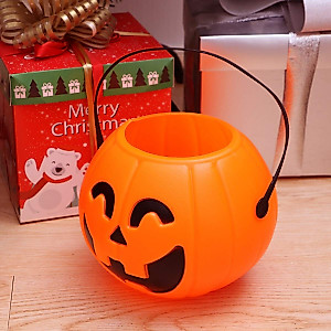 BESTOYARD Halloween Plastic Pumpkin Portable Pumpkin Bucket Trick-or-Treat Bucket Halloween Candy Bucket Jack O Lantern Bucket Halloween Party Supply 6.7Inch