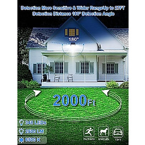 YOYONACY Solar Outdoor Lights, 2500LM 348 LED Motion Sensor Outdoor Lights with Remote, Bright 3 Heads Solar Powered Flood Lights, IP65 Waterproof Security Detection Lights for Outside, Yard, Patio