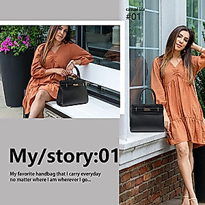 Chinllo Womens Top-Handle Handbag Every day Satchel Leather Purse Crossbody Bag with Long Detachable Strap(Black)