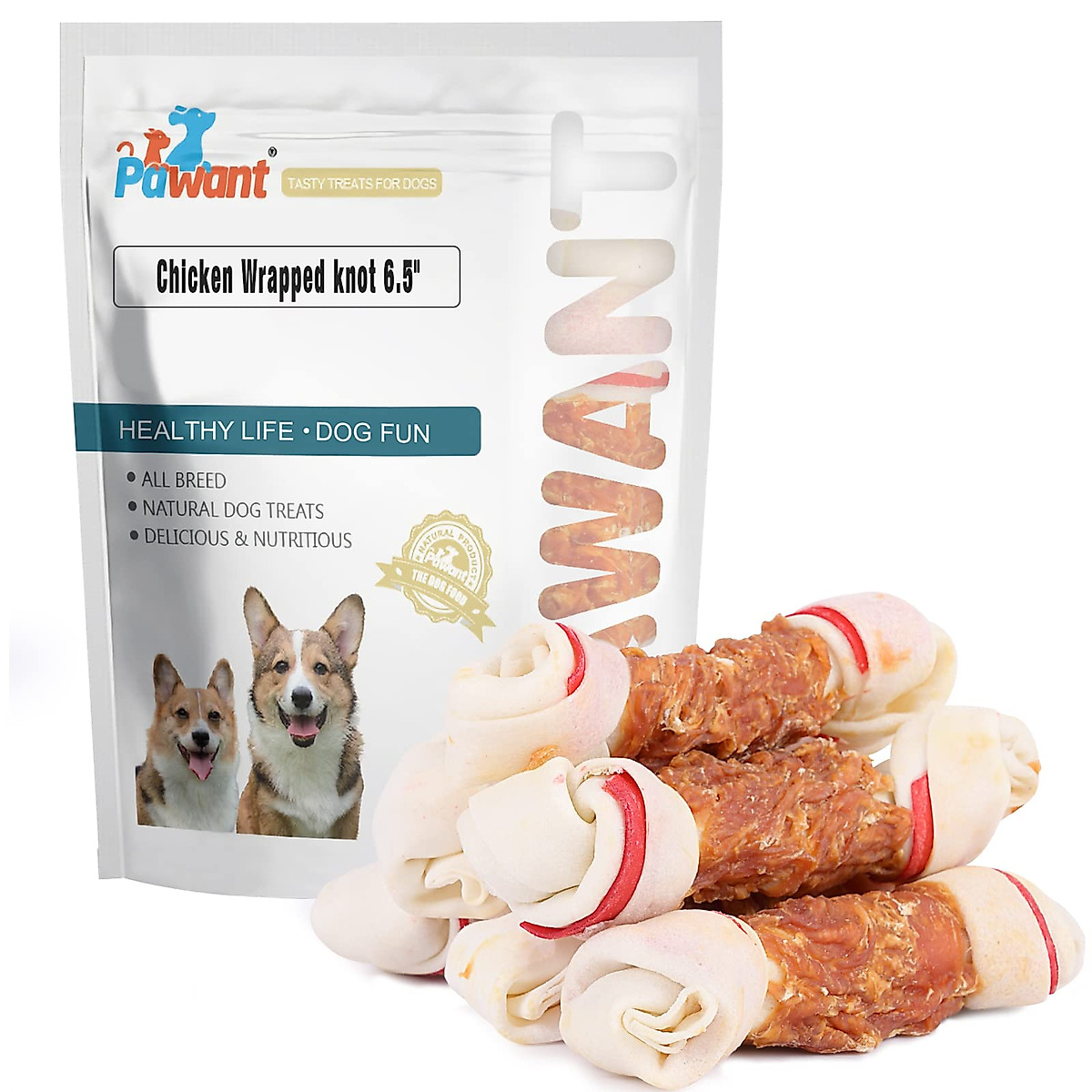 Pawant Chicken Wrapped Bone for Large Dog Treats Puppy Chews Snacks Promotes Healthy Chewing Chicken Wrapped Knot 6.5" 1lb