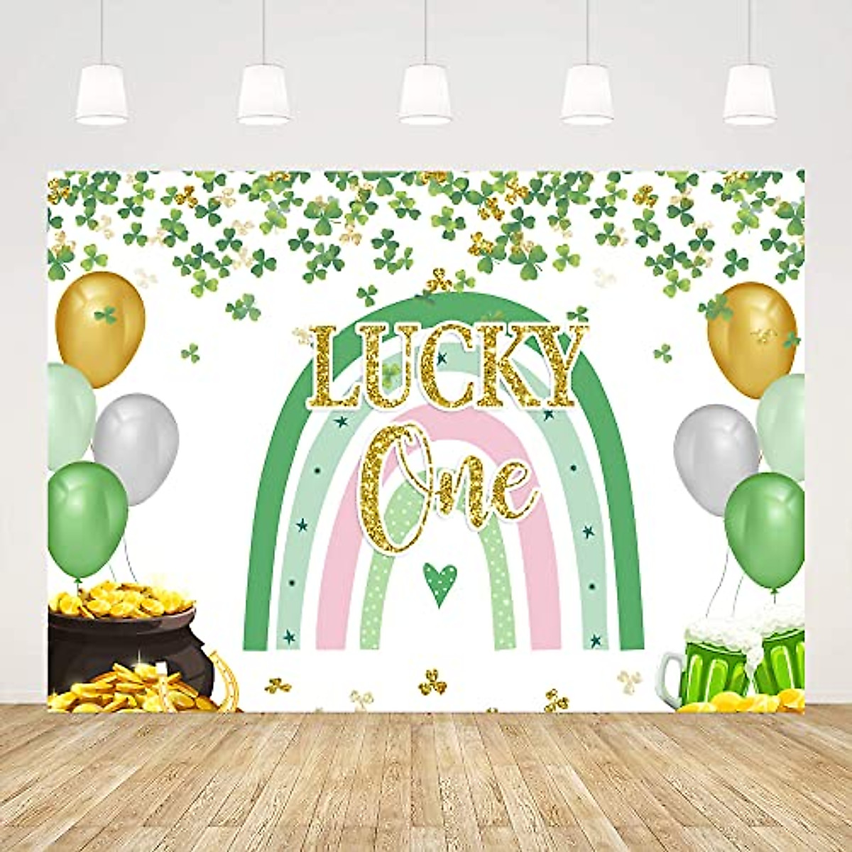Ticuenicoa 5x3ft St. Patrick’s Day Backdrop Rainbow Lucky One Birthday Photo Background for Photography Green Shamrocks Ballons Banner 1st Birthday Party Decorations Cake Table Favor Supplies