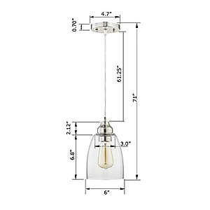 WISBEAM Pendant Lighting Fixture, Hanging Ceiling Lights with E26 Medium Base Max. 60 Watts, ETL Rated, Bulbs not Included, Nickel, 2-Pack