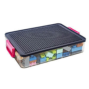 Toys Storage Organizer Bins for Lego, Stackable Toys Organizer, Lego Building Block Storage, Toy Storage Box with 24 Palace Grids, Plastic Stackable Organizer Bins (Black 1Layers)