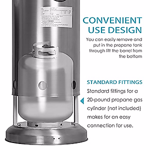 Nuu Garden Outdoor 46,000 BTU Propane Gas Heater with Wheels, Stainless Steel Frame, Removable Heater for Patio, Backyard, Garden, Porch, Silver