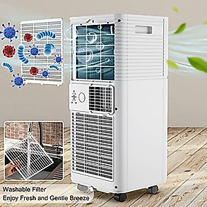 COSTWAY 10000 BTU Portable Air Conditioner with Remote Control, Energy Efficient for Rooms Up to 400 Sq. Ft, Cooling, Dehumidifying, 3 Fan Speed Settings, Clear LED Display, White-Update