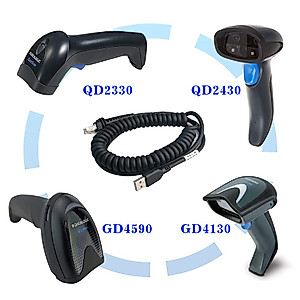 VOTTAN USB Cable Coiled 3 Meter, Type A USB to RJ45 Barcode Scanner Cable for Datalogic GD/GM/QD/QM Series GD4330 GD4430 (3M / 9FT Coiled USB Port)