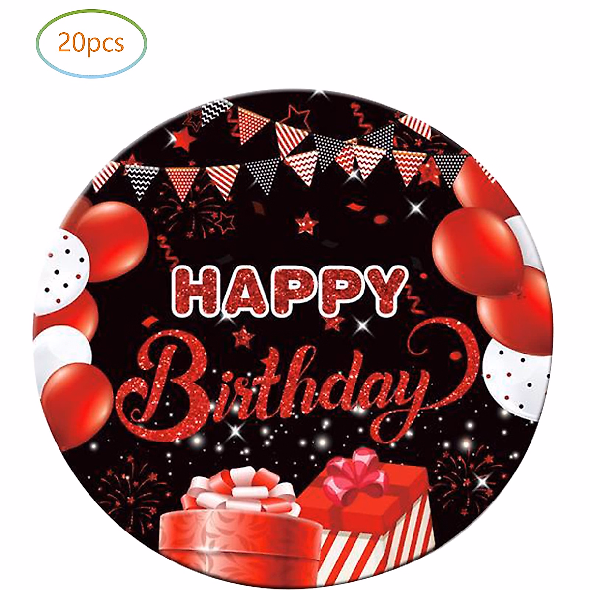 Red and Black Birthday Party Tableware Supplies Set, 20 Plates and 20 Napkins, Red Birthday Party Confetti Sprinkles Happy Birthday Party Decorations for Men Women