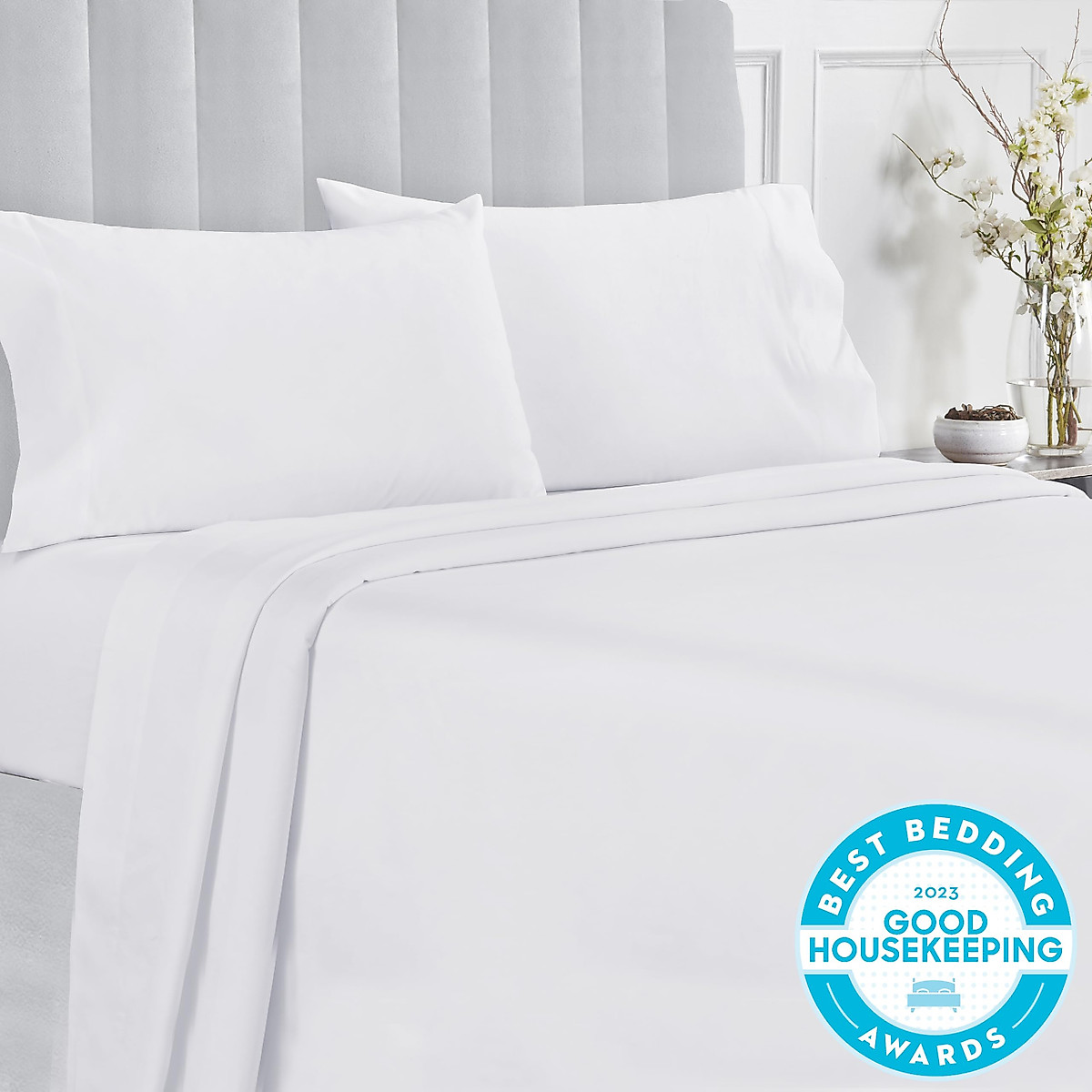 California Design Den King Size Sheets Set, Good Housekeeping Award Winner, 400 Thread Count 100% Cotton Sateen Deep Pocket King Sheet Set, 4-Pc King Sheets, Softer than Egyptian Cotton Sheets (White)