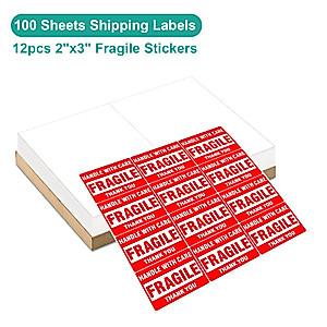 MFLABEL Half Sheet Self Adhesive Shipping Labels for Laser & Inkjet Printers, 200 Count