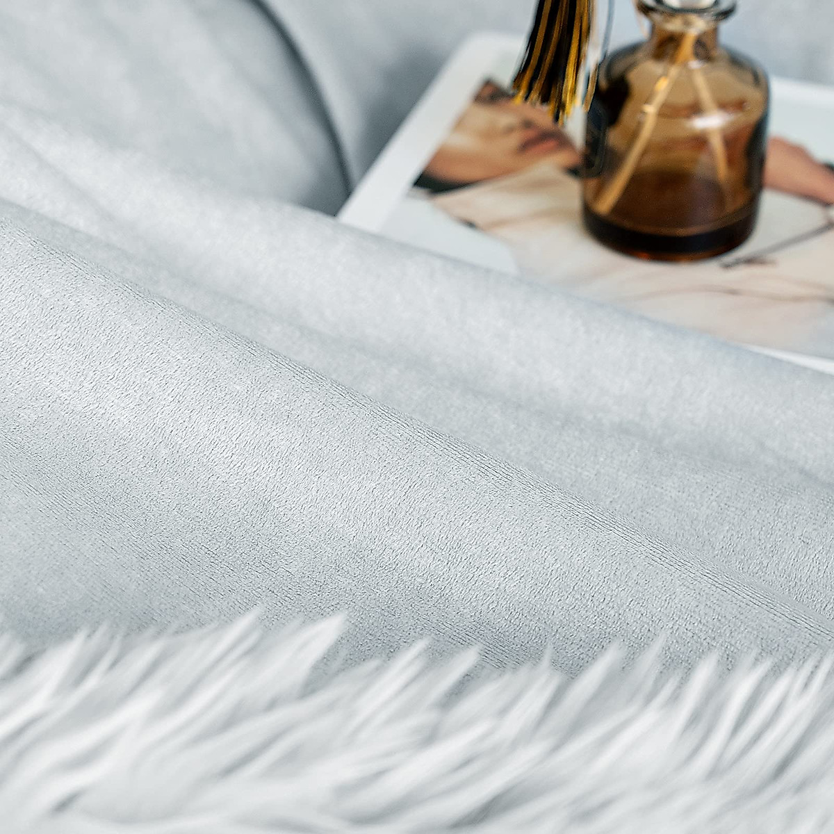 JONIYEAR Decorative 2.8" Long Hair Soft Fuzzy Faux Fur Throw Blanket 50" x 60",Luxury Reversible Fluffy Blankets for Couch Sofa Chair,Lightweight Accent Cozy Plush Thick Warm Shaggy Furry Blanket,Grey