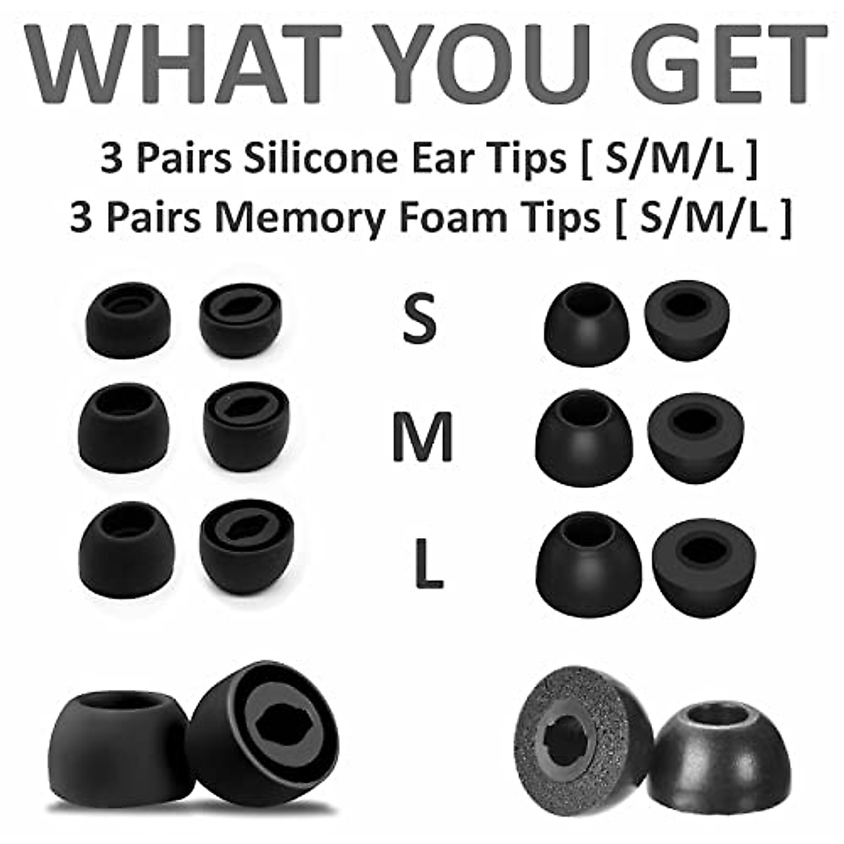 A-Focus [6 Pairs] Galaxy Buds Pro 【 Memory Foam & Silicone 】 Ear Tips, Soft Replacement Comfortable Earbuds Eartips Gel Compatible with Samsung Galaxy Buds Pro, 3MF3S Black