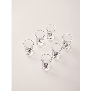de la Cruz Tequila Mexican Tequila Sugar Skull Shot Glasses, Set of 6, Heavy Base, Bar Party, Gift for Family and Friends