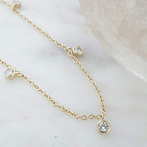 Honeycat Crystal Bezels Droplet Charm Necklace in Gold, Rose Gold, or Silver | Minimalist, Delicate Jewelry (Gold)