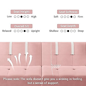 Shintenchi Convertible Futon Sofa Bed, Folding Futon Couch with Adjustable Backrest, Futon Sleeper Recliner Loveseat, Modern Futon Couch, Sofa Cama, Couches for Living Room(Pink)