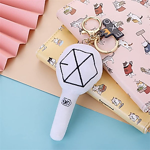KPOP Idol EXO NCT TWICE GOT7 Light Stick Shaped Plush Keychain Pendant Plushie Key Ring Accessory (EXO keychain), 13cm/5.07inch