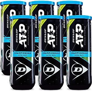 Dunlop Sports ATP Championship Tennis Balls, Extra Duty, 6 x 3-Ball cans, Yellow, 6-can Pack