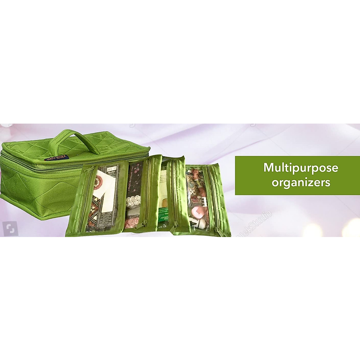 Yazzii 4 Pocket Crafter’s Organizer Tote – Arts & Crafts Storage Tote Bag - Multipurpose Storage Organizer for Crafts, Sewing, Jewelry, Make Up Green