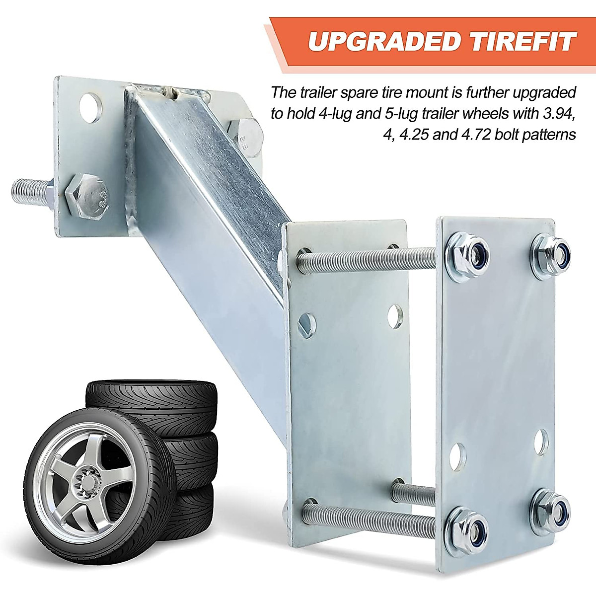 Yaegoo Spare Tire Carrier with Lock for Most 4&5 Lugs Wheel on 3.94″ 4″ 4.25″ 4.72″ Bolt, 120lb Weight Capacity (Silver)