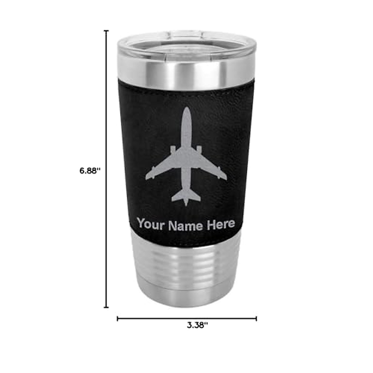 LaserGram 20oz Vacuum Insulated Tumbler Mug, Jet Airplane, Personalized Engraving Included (Faux Leather, Black)