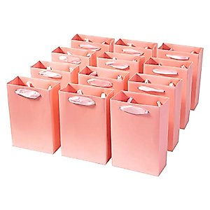 Dasofine Pink Gift Bags 12 Pack 5.03‘’ × 2.36‘’ × 7.40‘’ Small Gift Bags Paper Party Favor Bag with Handle, Retail Bag for Shopping, School, Office