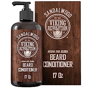 Viking Revolution Beard Conditioner w/Argan & Jojoba Oils - Softens & Strengthens - Sandalwood Scent - Beard Conditioner w/Beard Oil (17oz Conditioner)