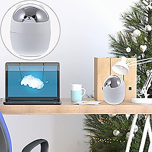 SEWACC Desktop Trash Can Cute Cartoon Table Garbage Storage Can Mini Desktop Wastebasket with Lid Small Office Countertop Garbage Can for Home Office ( Grey )