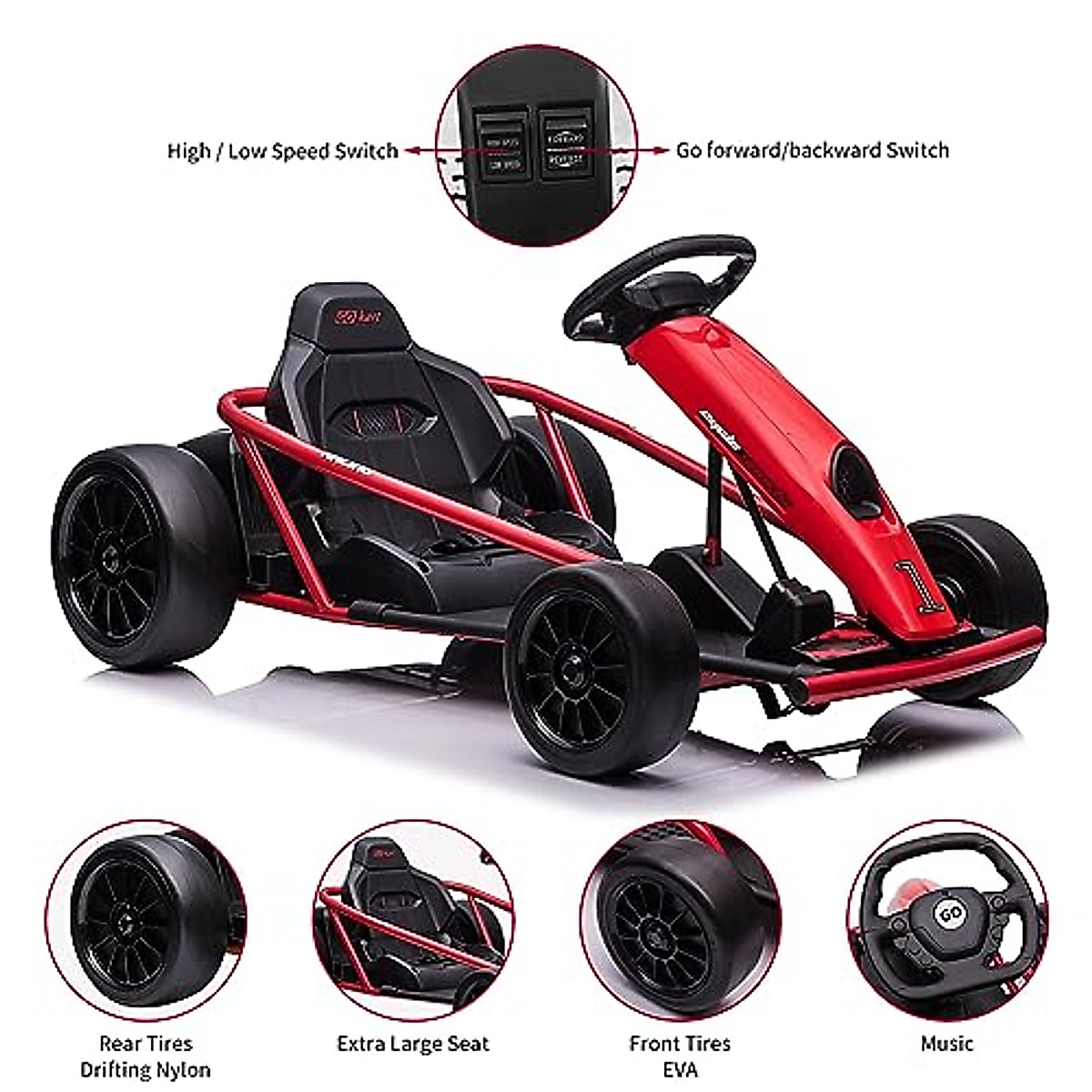 24V Go Kart for Kids 8-12 Years, 300W*2 Extra Powerful Motors, 9Ah Large Battery 8MPH High Speed Drifting with Music, Horn,Max Load 175lbs Outdoor Ride On Toy for Teens,Red